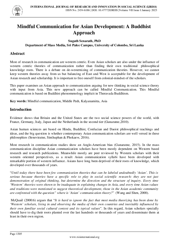 (PDF) Mindful Communication for Asian Development: A Buddhist Approach