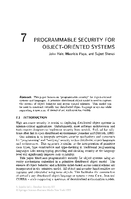 (PDF) Programmable Security for Object-Oriented Systems