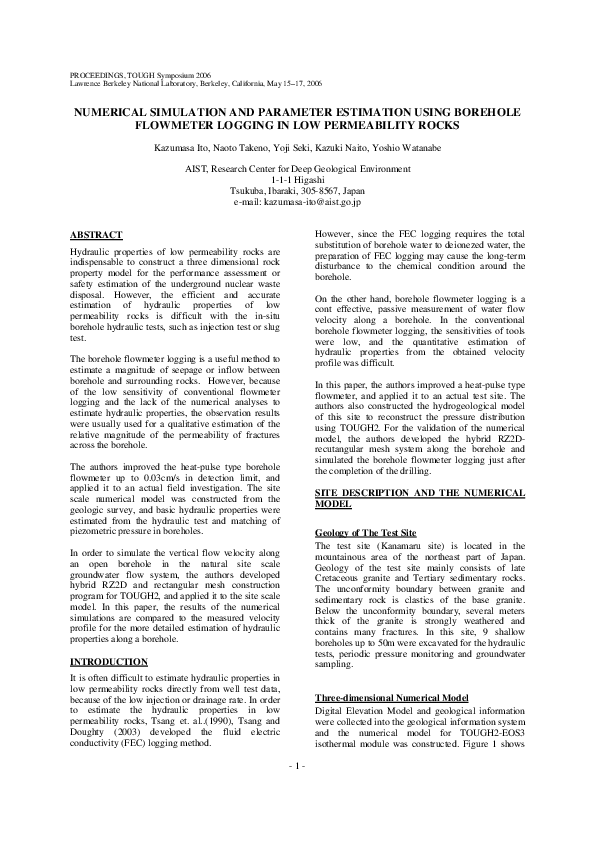 Pdf Numerical Simulation And Parameter Estimation Using Borehole Flowmeter Logging In Low