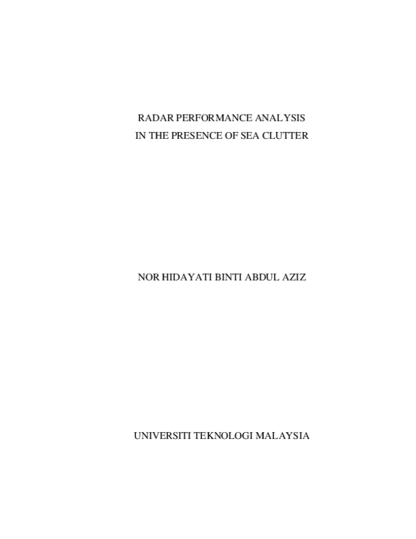 Pdf Radar Performance Analysis In The Presence Of Sea Clutter Hidayati Aziz