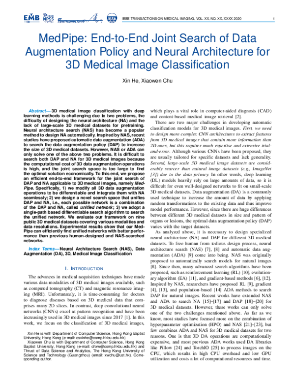 (PDF) MedPipe: End-to-End Joint Search of Data Augmentation Policy and Neural Architecture for ...