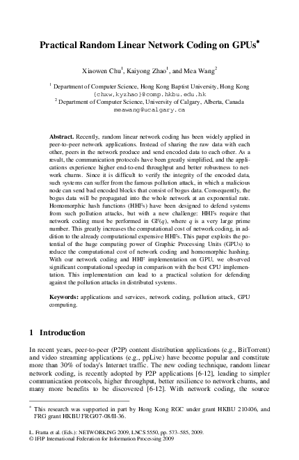 Pdf Practical Random Linear Network Coding On Gpus