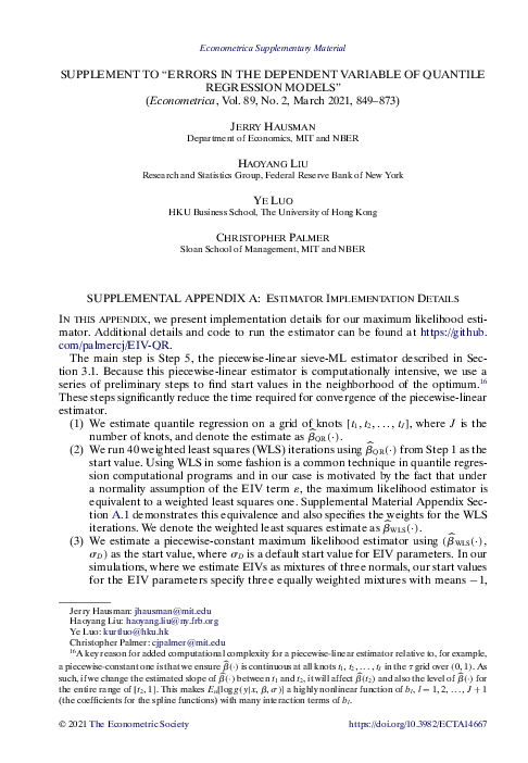 Pdf Errors In The Dependent Variable Of Quantile Regression Models 8976