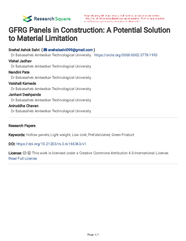 (PDF) GFRG Panels in Construction: A Potential Solution to Material ...