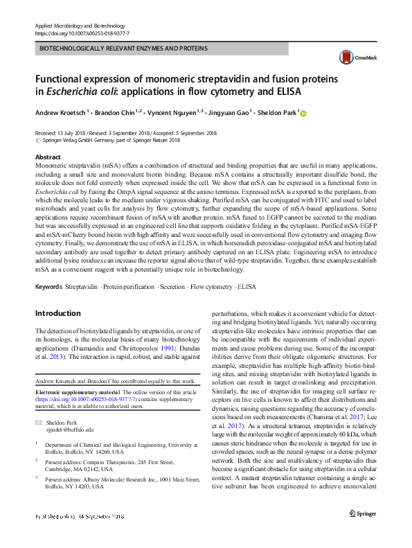 (PDF) Functional expression of monomeric streptavidin and fusion ...