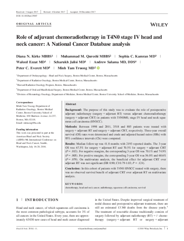 (PDF) Role of adjuvant chemoradiotherapy in T4N0 stage IV head and neck ...