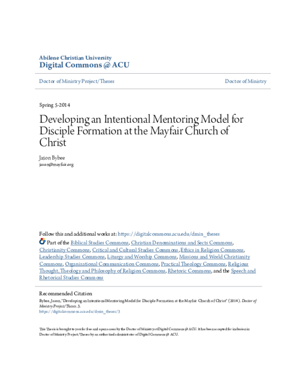 (PDF) Developing an Intentional Mentoring Model for Disciple Formation ...