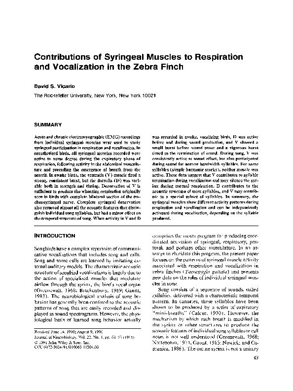 (PDF) Contributions of syringeal muscles to respiration and ...