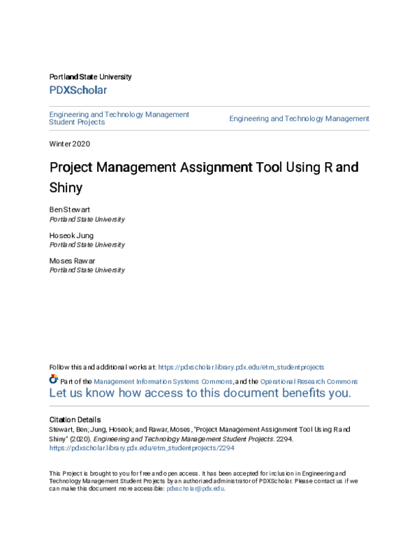 (PDF) Project Management Assignment Tool Using R and Shiny