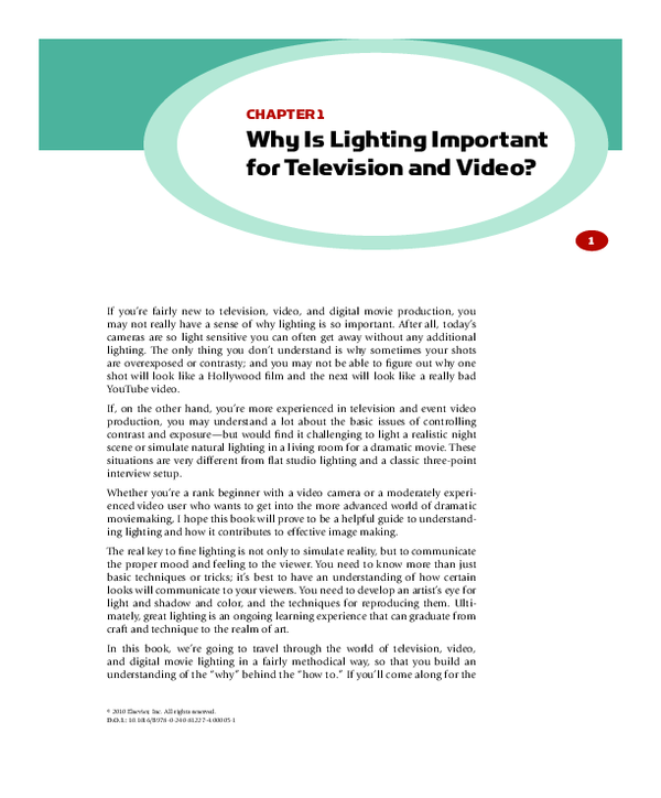 (PDF) Why is Lighting Important for Television and Video?
