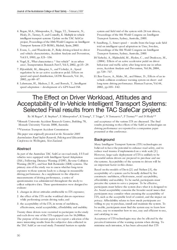 (PDF) The effect on driver workload, attitudes and acceptability of in ...