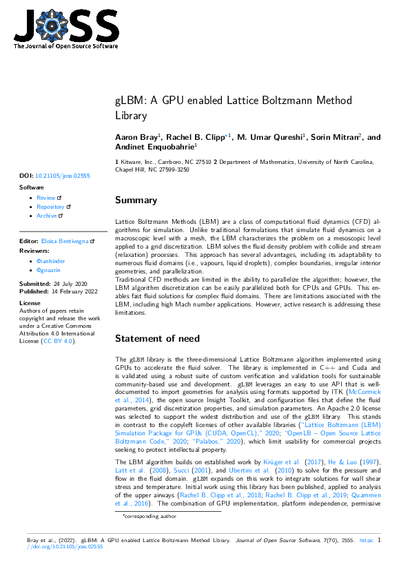 (PDF) gLBM: A GPU enabled Lattice Boltzmann Method Library