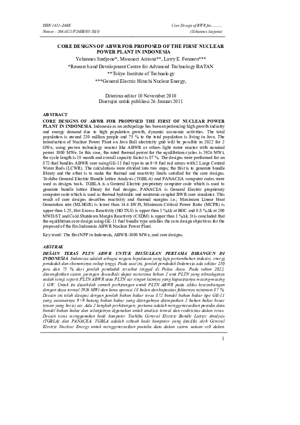 (PDF) Core Designs of Abwr for Proposed of the First Nuclear Power ...
