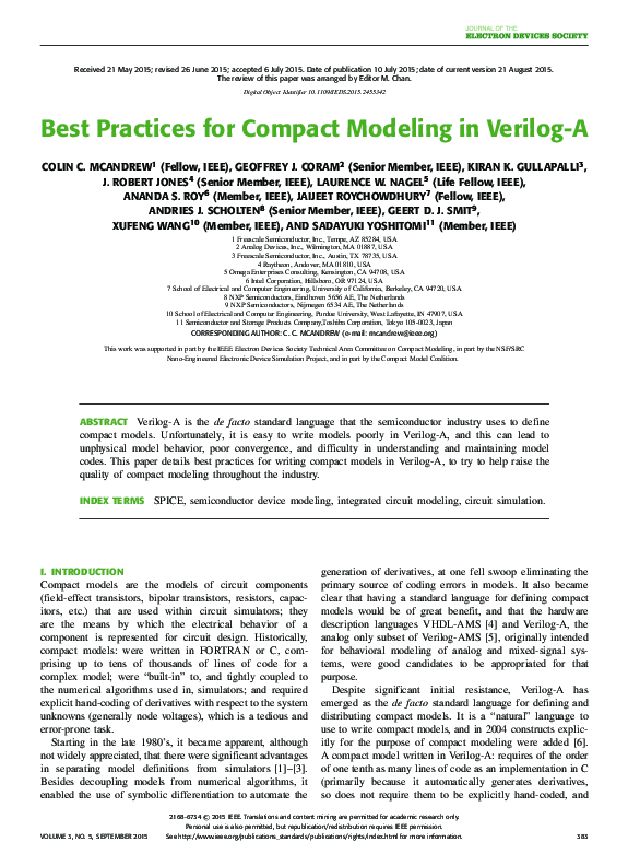 (PDF) Best Practices for Compact Modeling in Verilog-A