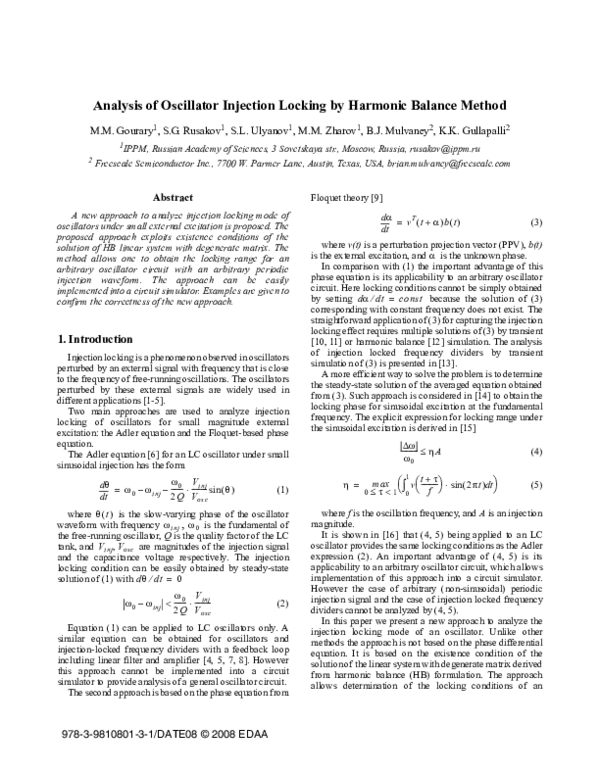 (PDF) Analysis of Oscillator Injection Locking by Harmonic Balance Method
