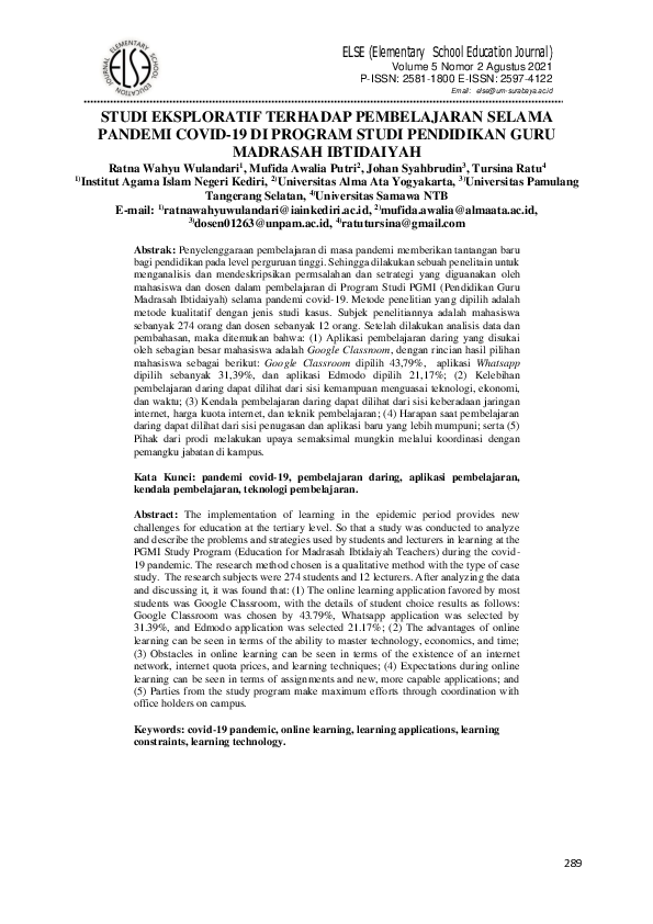 (PDF) Studi Eksploratif Terhadap Pembelajaran Selama Pandemi COVID-19 ... (PDF) Studi Eksploratif Terhadap Pembelajaran Selama Pandemi COVID-19 ...