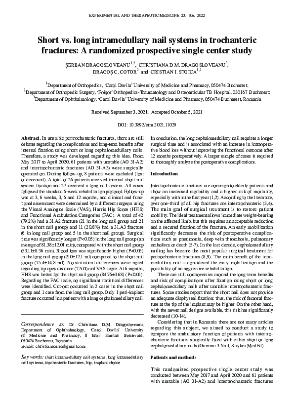 (PDF) Short vs. long intramedullary nail systems in trochanteric ...
