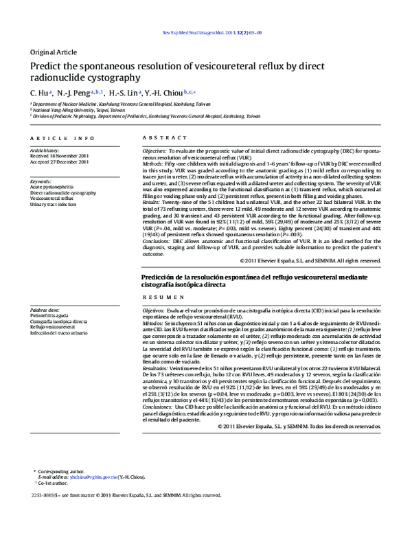 (PDF) Predict the spontaneous resolution of vesicoureteral reflux by ...