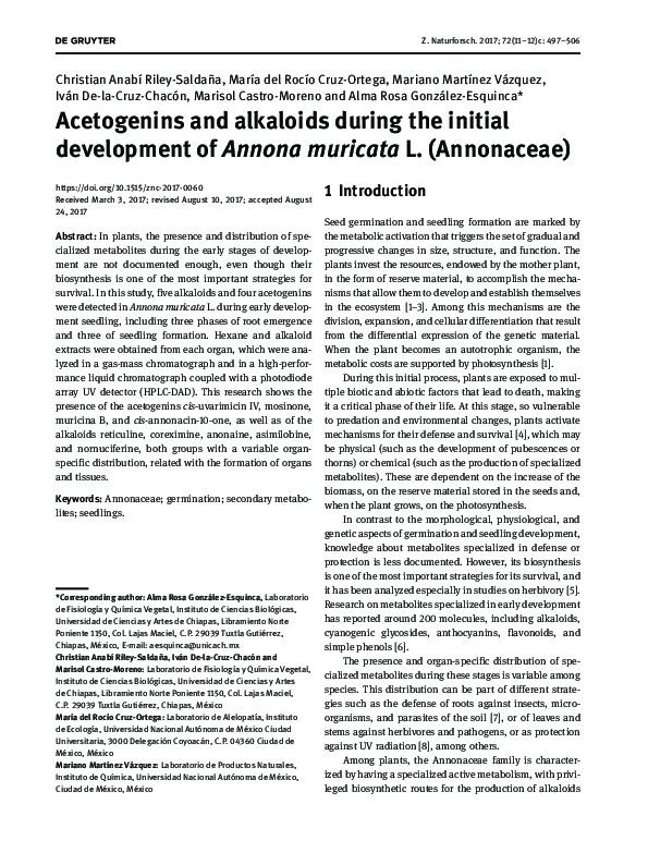 Acetogenins and alkaloids during the initial development of Annona ...