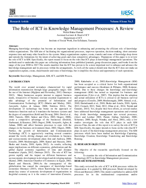 (PDF) The Role of ICT in Knowledge Management Processes: A Review