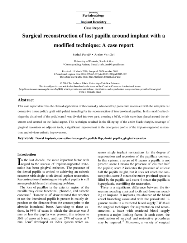 (PDF) Surgical reconstruction of lost papilla around implant with a ...