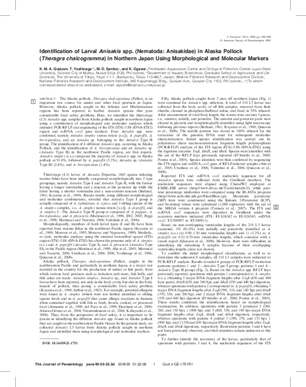 (PDF) Identification of Larval Anisakis spp. (Nematoda: Anisakidae) in ...
