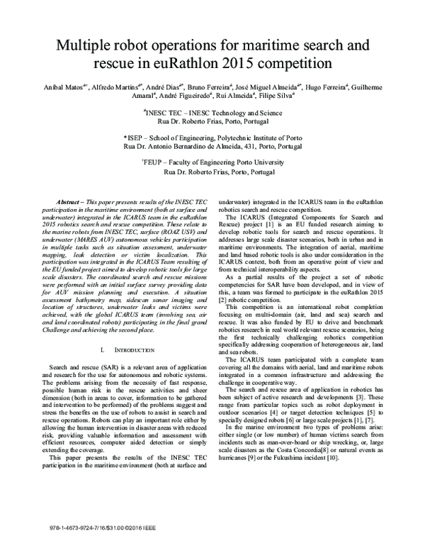 (PDF) Multiple robot operations for maritime search and rescue in euRathlon 2015 competition