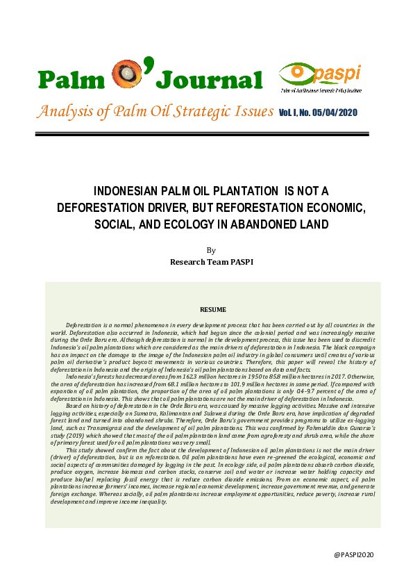 (PDF) INDONESIAN PALM OIL PLANTATION IS NOT A DEFORESTATION DRIVER, BUT ...