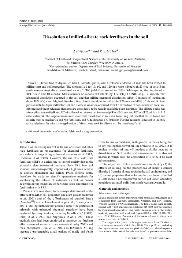 (PDF) Dissolution of milled-silicate rock fertilisers in the soil