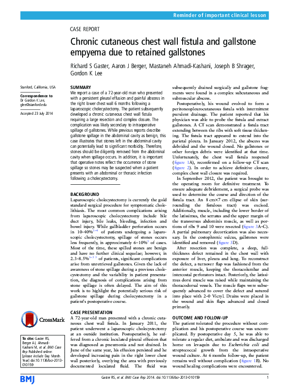 (PDF) Chronic cutaneous chest wall fistula and gallstone empyema due to ...