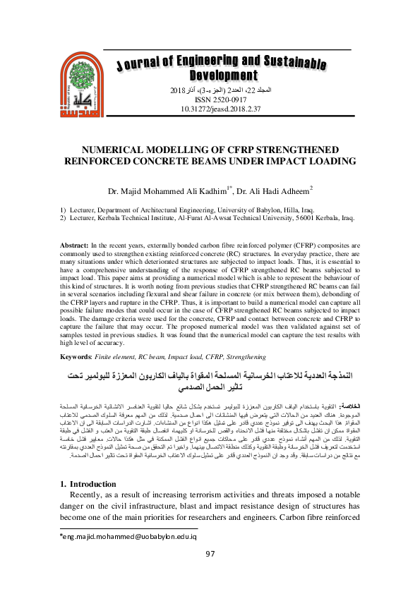 Pdf Numerical Modelling Of Cfrp Strengthened Reinforced Concrete Beams Under Impact Loading