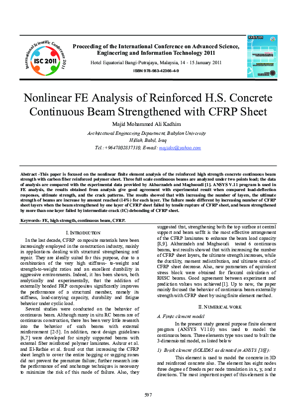 (PDF) Nonlinear FE Analysis of Reinforced H.S. Concrete Continuous Beam Strengthened with CFRP Sheet