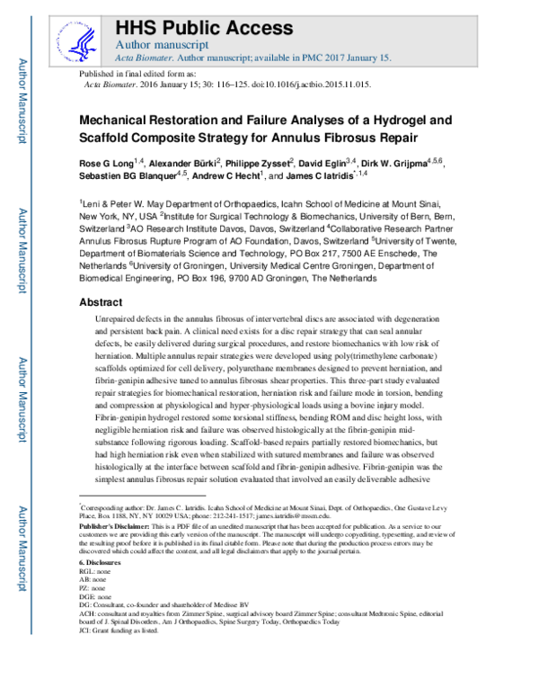 (PDF) Mechanical Restoration and Failure Analyses of a Hydrogel and Scaffold Composite Strategy ...