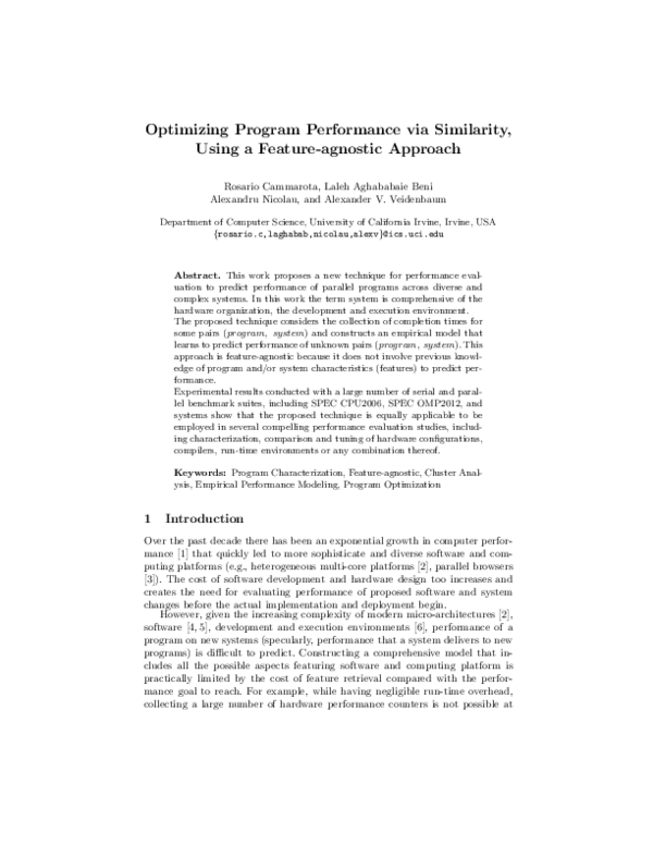 (PDF) Optimizing Program Performance via Similarity, Using a Feature ...