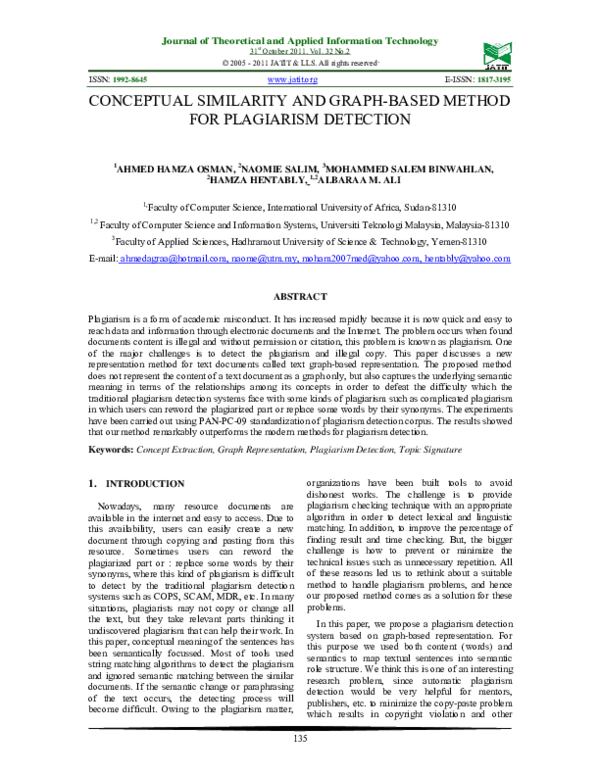 (PDF) Conceptual Similarity and Graph-Based Method for Plagiarism Detection