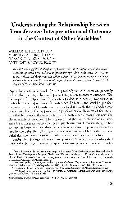 (PDF) Understanding the Relationship between Transference ...
