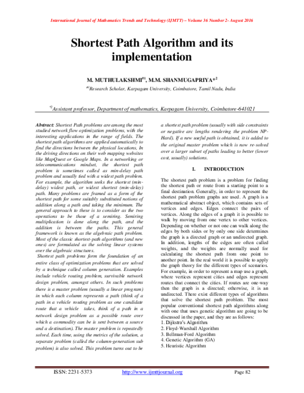 (PDF) Shortest Path Algorithm and its Implementation