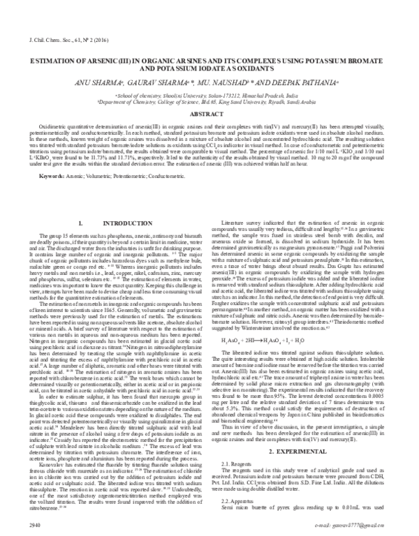 (PDF) Estimation of Arsenic(III) in Organic Arsines and Its Complexes ...