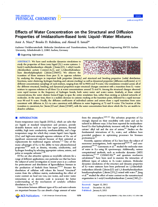 (PDF) Effects of Water Concentration on the Structural and Diffusion Properties of Imidazolium ...