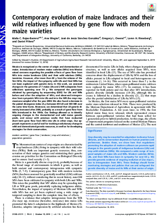 (PDF) Contemporary evolution of maize landraces and their wild ...