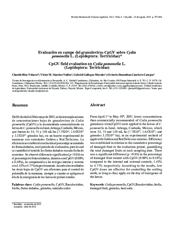 (PDF) Field Evaluation of CpGV on Cydia Pomonella
