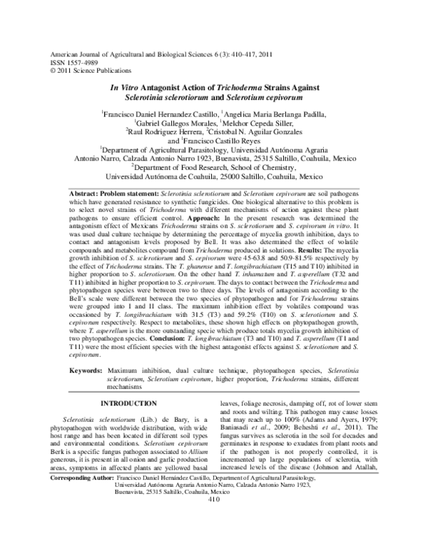 (PDF) In Vitro Antagonist Action of Trichoderma Strains Against Sclerotinia sclerotiorum and ...