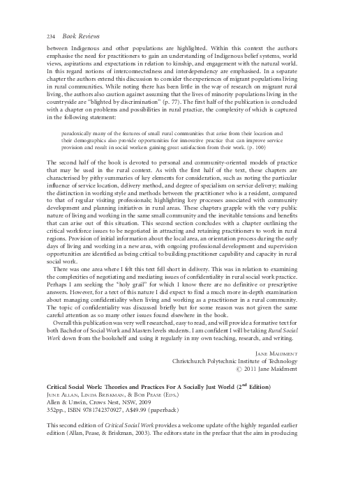 (PDF) Critical Social Work: Theories and Practices For A Socially Just ...