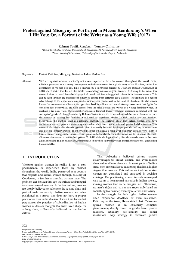 (PDF) Protest against Misogyny as Portrayed in Meena Kandasamy’s When I ...