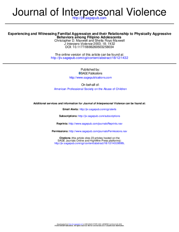 Experiencing and Witnessing Familial Aggression and their Relationship ...