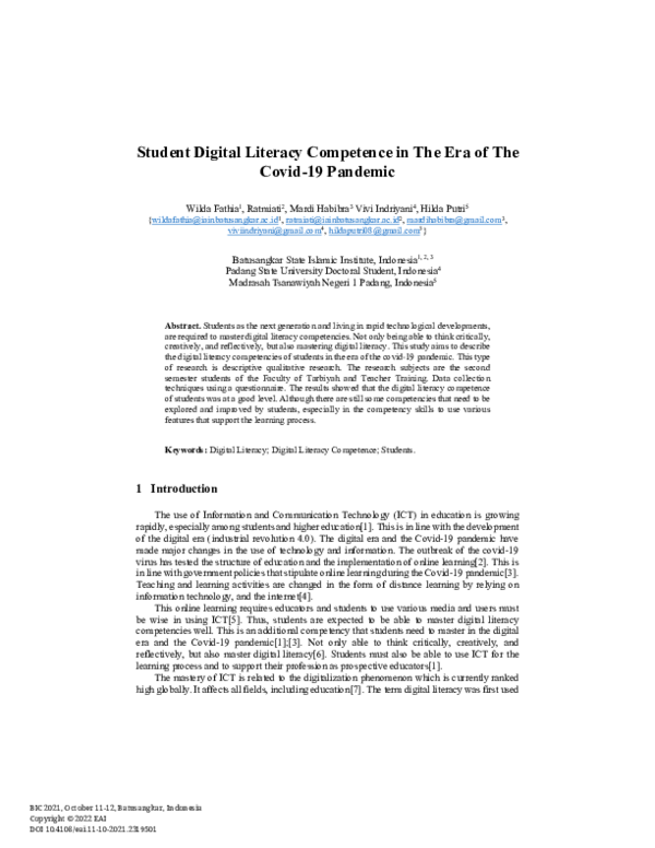 (PDF) Student Digital Literacy Competence in The Era of The Covid-19 Pandemic