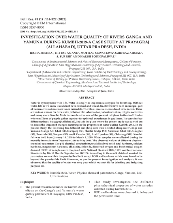 (PDF) Investigation Over Water Quality of Rivers Ganga and Yamuna ...