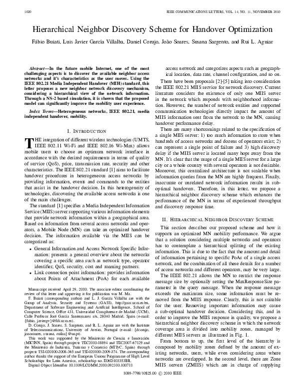 (PDF) Hierarchical Neighbor Discovery Scheme for Handover Optimization
