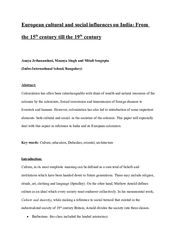 (DOC) European cultural and social influences on India: From the 15 th ...