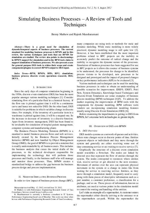 (PDF) Simulating Business Processes – A Review of Tools and Techniques